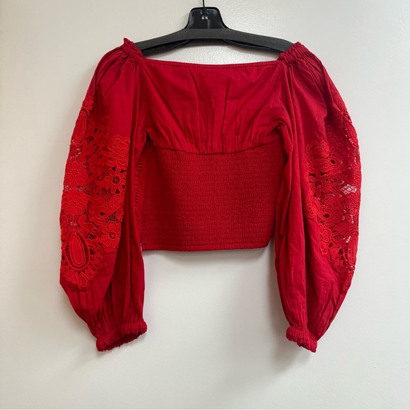 FARM Rio | Tops | Farm Rio Lace Blouse In Red | Poshmark